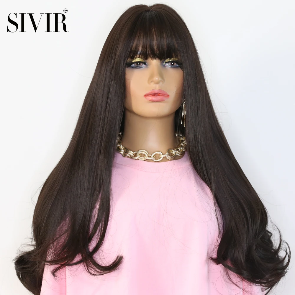Sivir Synthetic wig Long curly Wig With Bang With Wigs For Woman Black ...