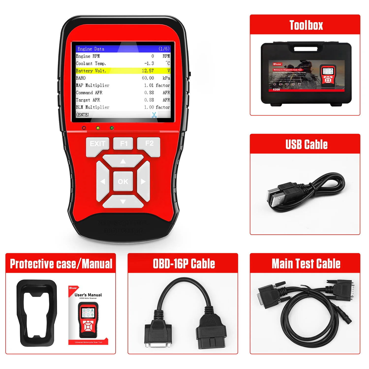 qpKUNG X208 Motorcycle Scanner Diagnostic Tool For k awasaki y amahas ...