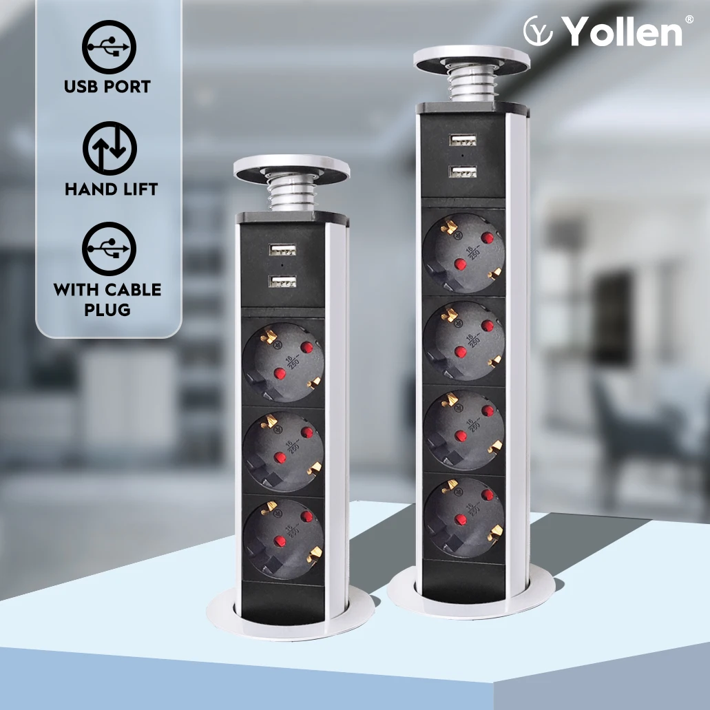 3/4 EUR Outlet Table Pull Pop Up Socket 2USB Charging Port Kitchen ...