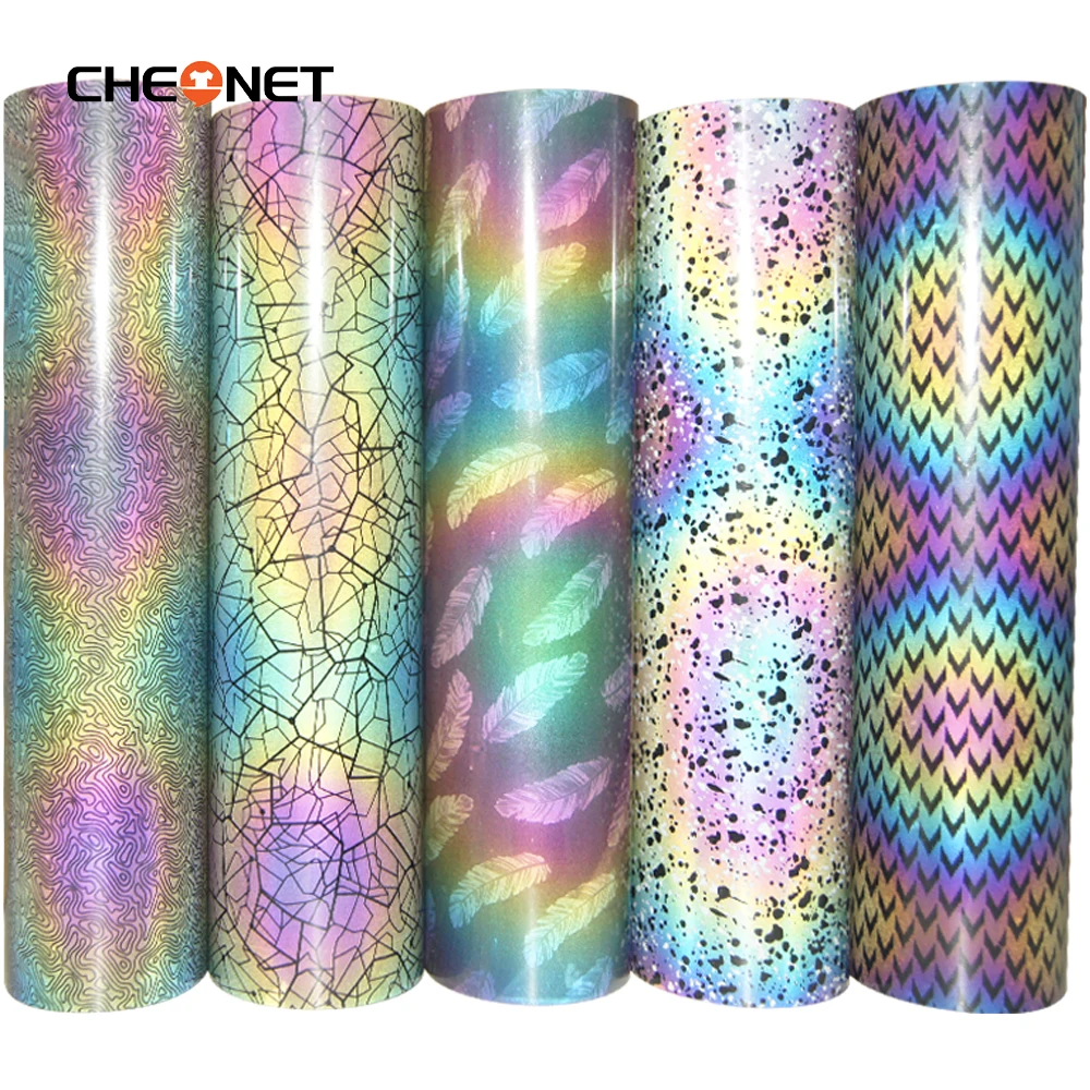 DIY Reflective Heat Transfer Vinyl HTV Roll:5 Sheet 25x30cm Rainbow ...