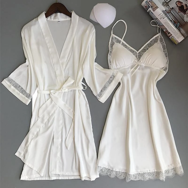 Sexy Women Rayon Kimono Bathrobe White Bride Bridesmaid Wedding Robe ...
