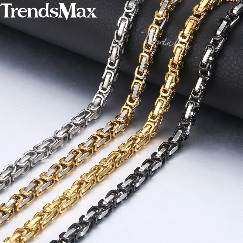 5mm Byzantine Box Link Chain Necklace For Men Stainless Steel Chain ...
