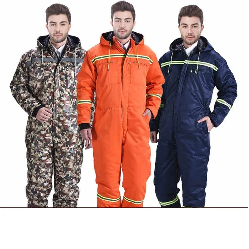 Winter Overalls Warm Cotton Padded Hooded Work Clothing Dust-Proof Anti ...