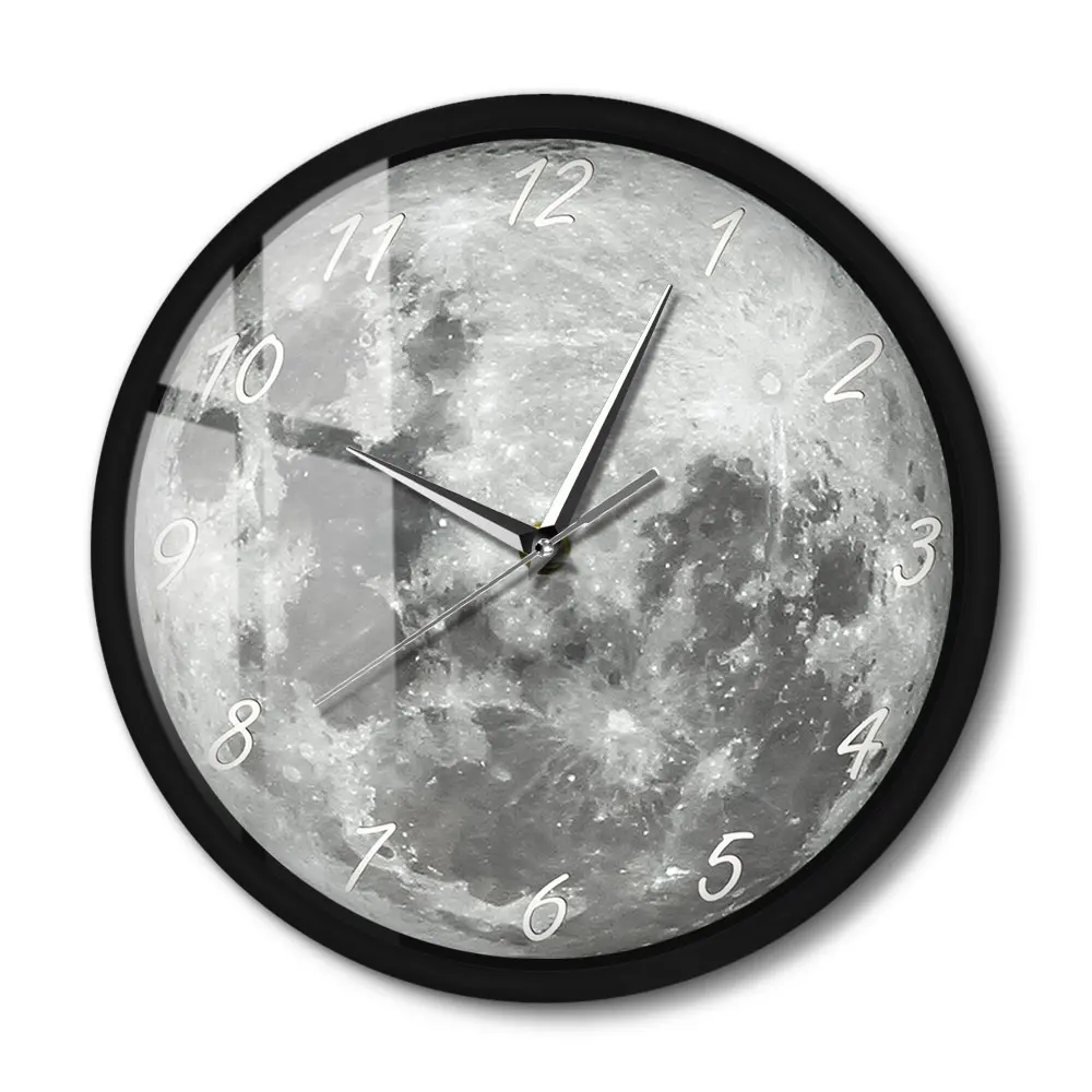 Full Moon Wall Clock Modern Design Metal Frame Sound Control Wall Watch ...