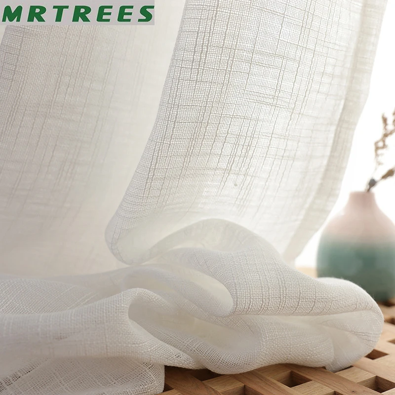 Vosarea 100x200cm Linen Sheer Curtains Semi Curtain Panel Voile Window ...