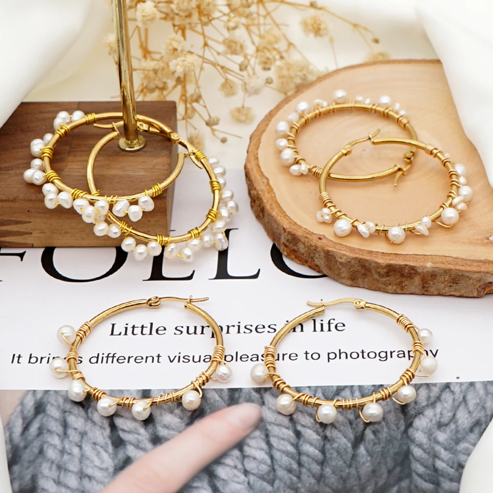 YASTYT-Freshwater-Pearl-Hoop-Earrings-para-mulheres-c-rculo-de-a-o ...