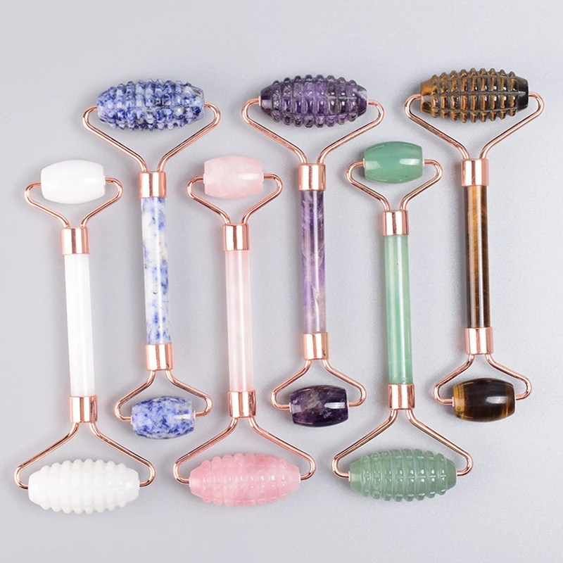 Rose-Gold-Sawtooth-Face-Roller-Gua-Sha-Tool-Massage-Set-Natural-Jade ...