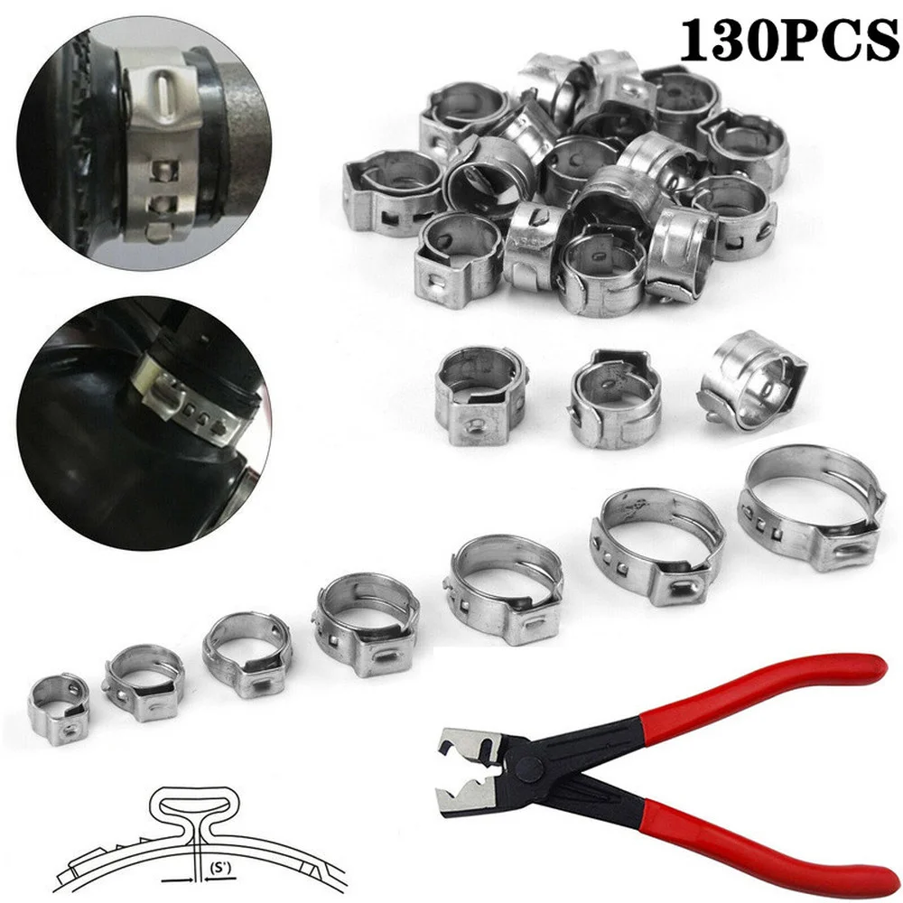130pcs Stainless Steel 1-Ear Stepless Fuel Clamp Worm Drive Fuel Water ...