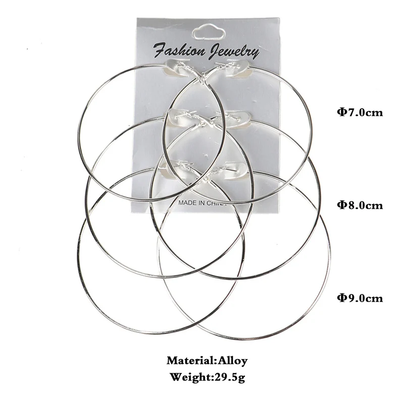 Женский набор серег-колец серебряного цвета из нержавеющей стали ...