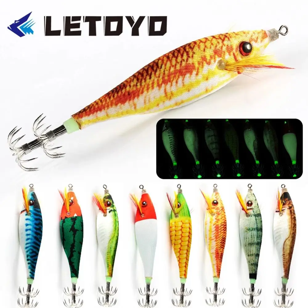 70mm 10g de madeira artificial camarões com gancho de lula jigging iscas de pesca de chocos ...