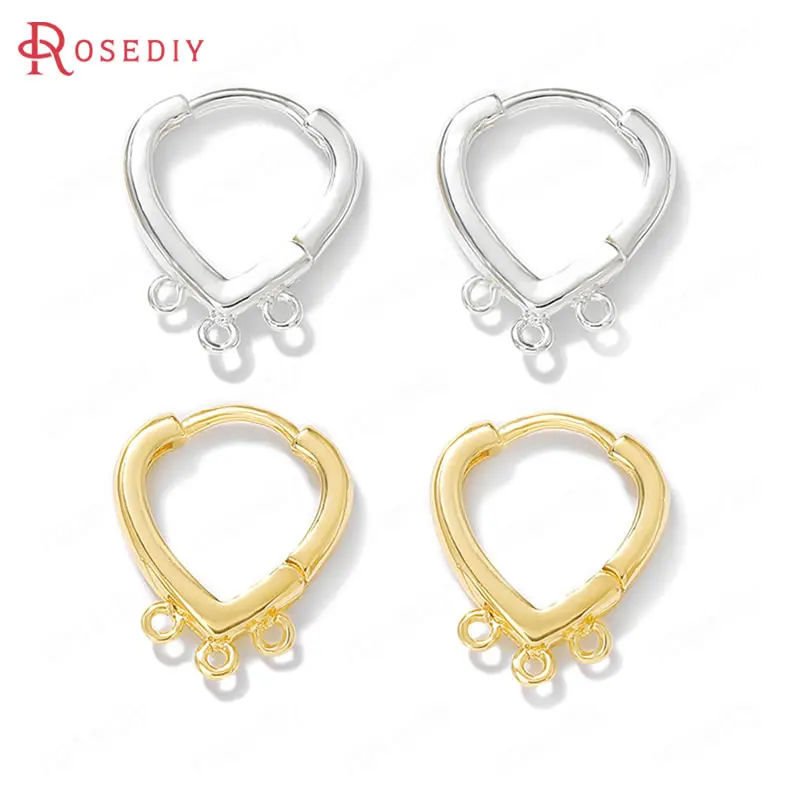 (39170)6PCS 15x17MM 24K Gold Color Brass Heart Loop Earrings Hoops with ...