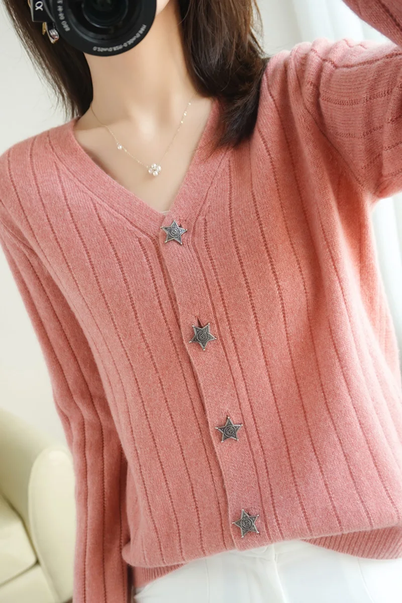 Women-s-Star-button-Cashmere-Sweater-Cardigan-Knitted-O-Neck-Cardigan ...
