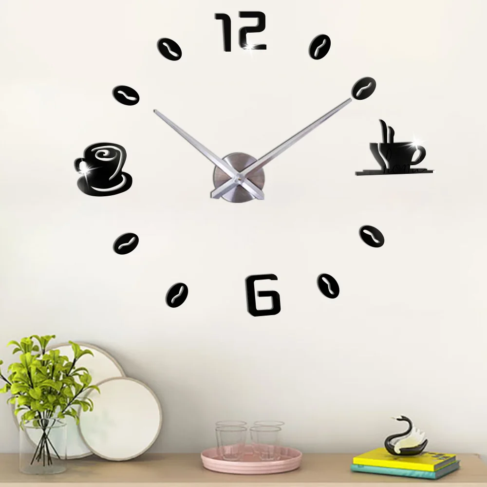 Coffee Cup 3d Large Wall Clock Modern Design Silent Acrylic Decorative ...