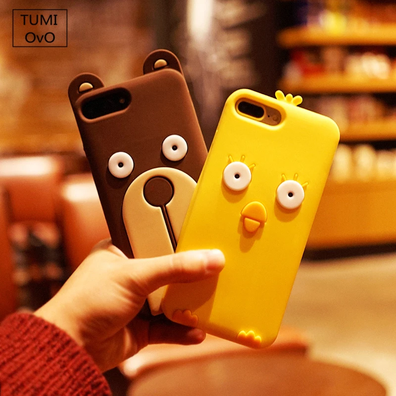 Fashion Cartoon Cute Yellow Chicken Brown Bear Soft TPU Silicon Case ...
