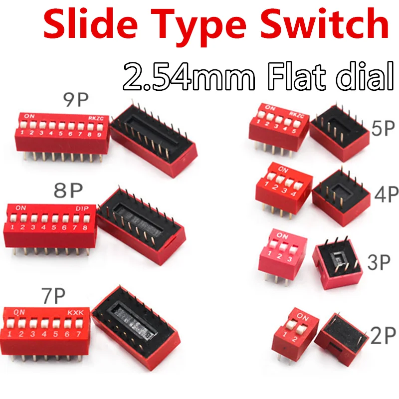 10PCS Slide Type Switch Flat Dial DS-1 2 3 4 5 6 7 8 9 10 12 Bit 2.54mm ...