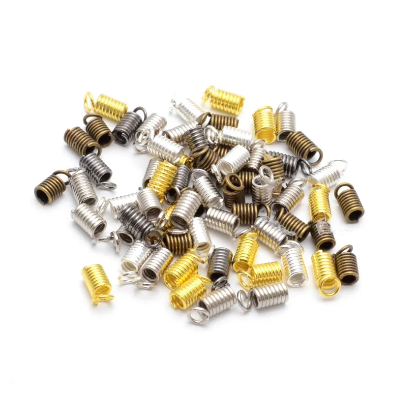 100PCs 9*4mm Spring Crimp Ends Fastener Connector Crimp Beads Fits 3mm ...