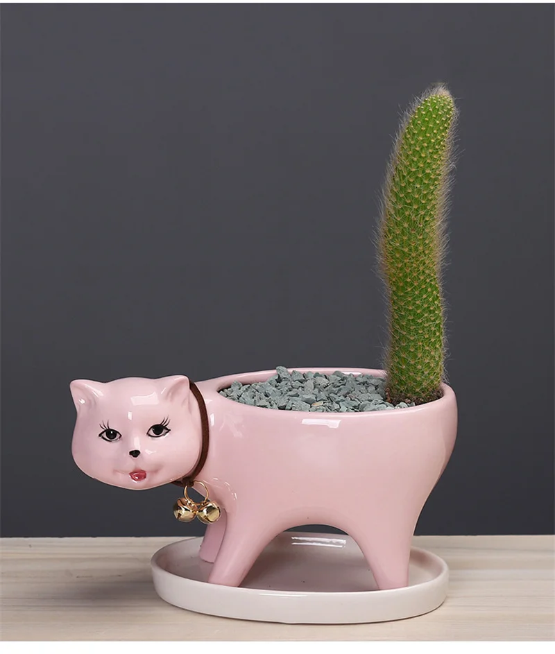 POT DE FLEUR,pink--Pot de fleurs en céramique pour chat qui marche ...