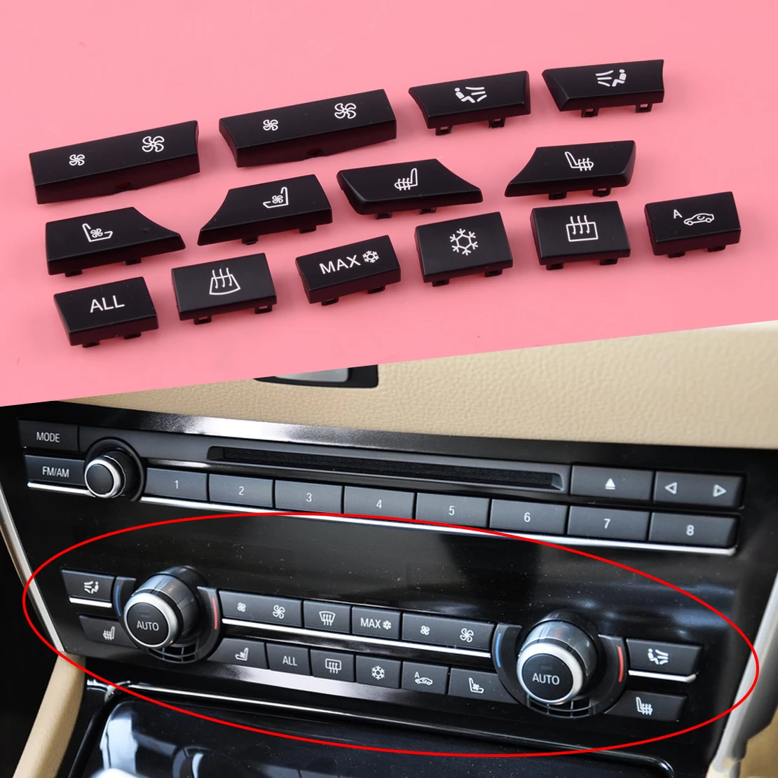 Bmw용 히터 스위치 버튼 키캡 커버, 61319313924 9313924 세트 14 A/C, 비엠더블유 5 6 7 F01 ...