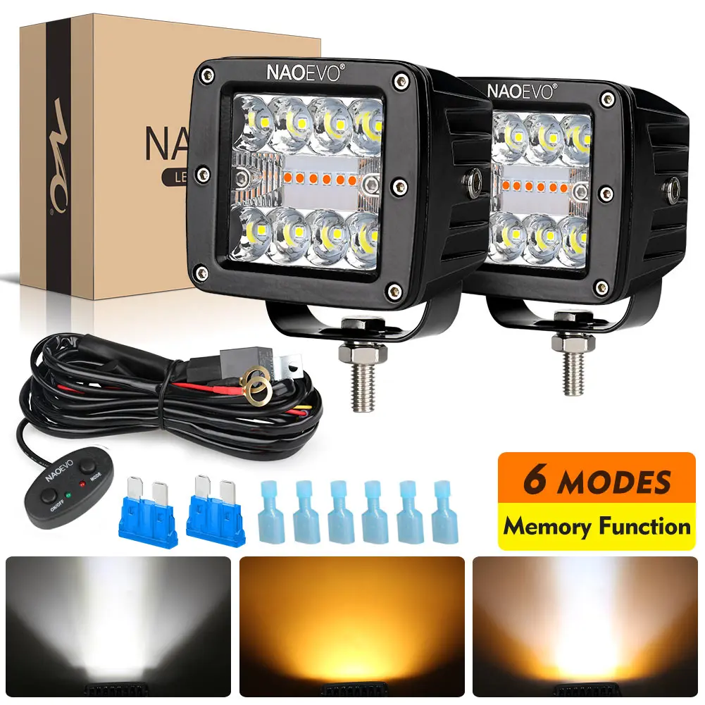 NAOEVO 72W Auto Led Light Bar 3inch Work Light Amber White Strobe Led ...