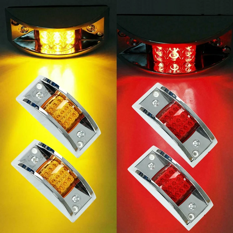 4Pcs Truck Trailer Amber+Red 12 LED Curve Led Marker/Clearance Lights ...