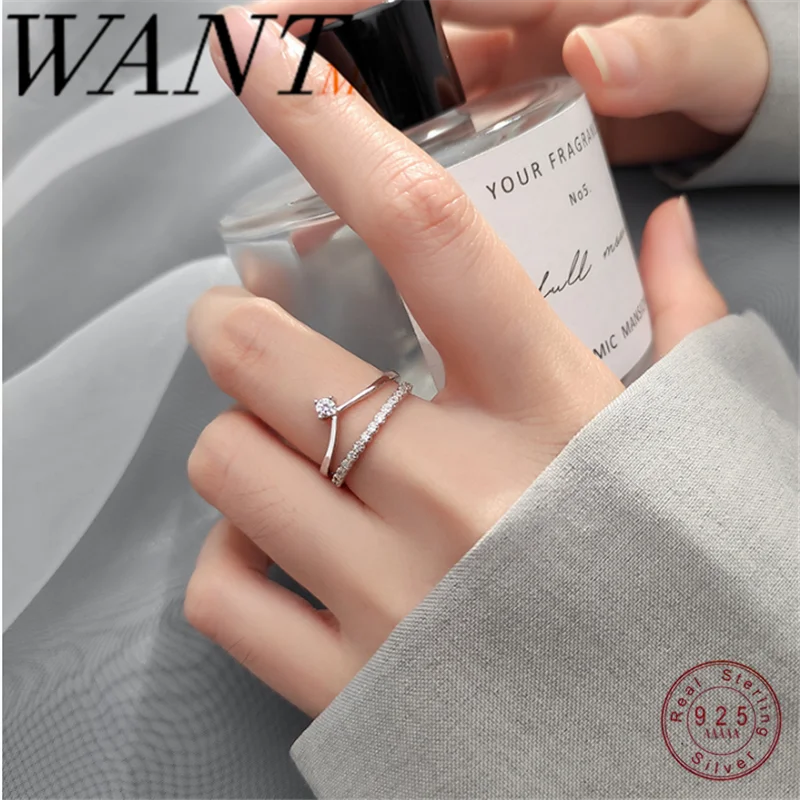 Wantme Fashion Chic Round Zircon V-shaped Finger Ring For Women ...