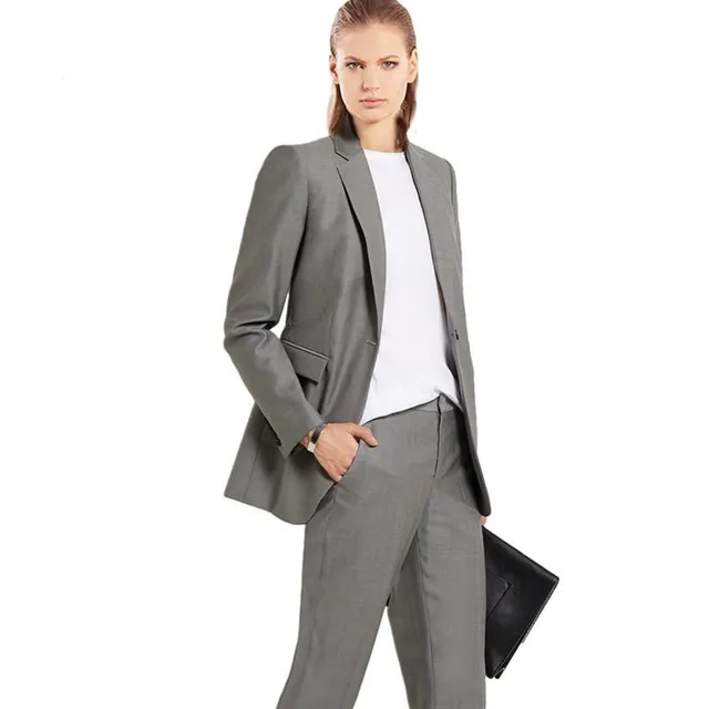 Custom Silver Grey Work Bussiness Formal Elegant Women Suit Set Blazers ...