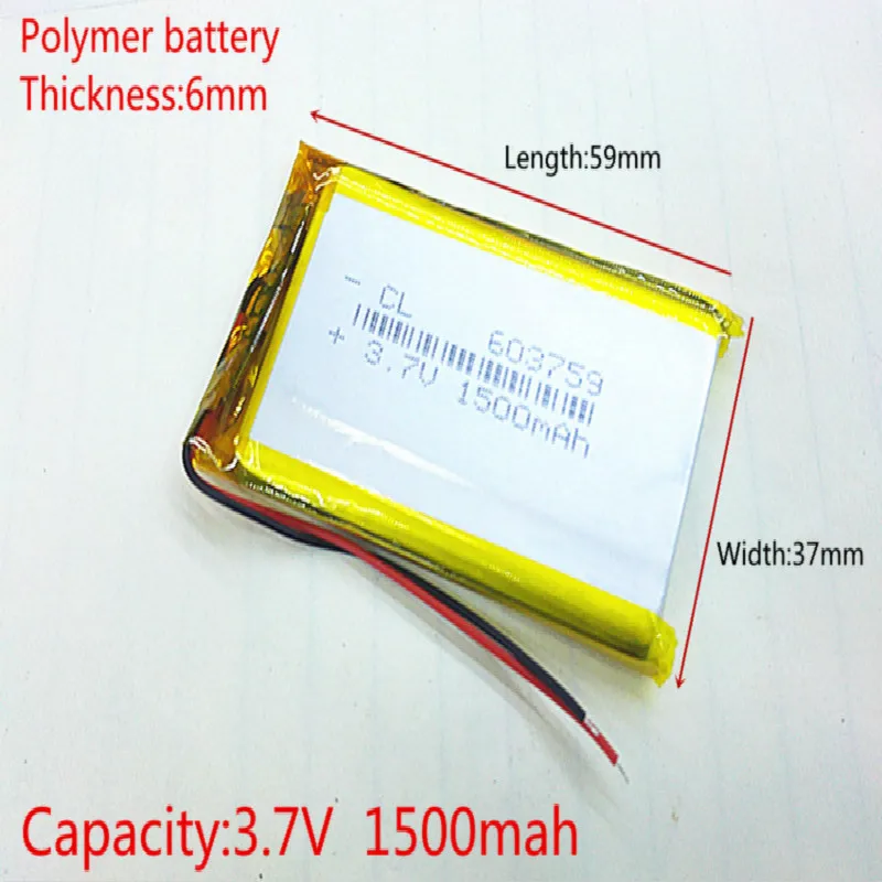 603759 3.7V 1500mah Lithium polymer Battery With Protection Board For ...