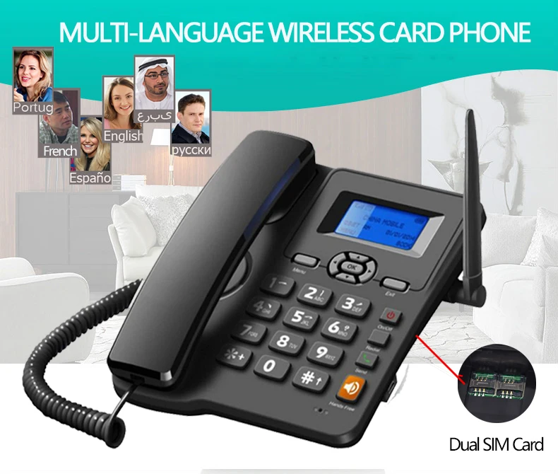7-Languages-Cordless-Phone-GSM-SIM-Card-2G-3G-4G-Wireless-Fixed-Phone ...