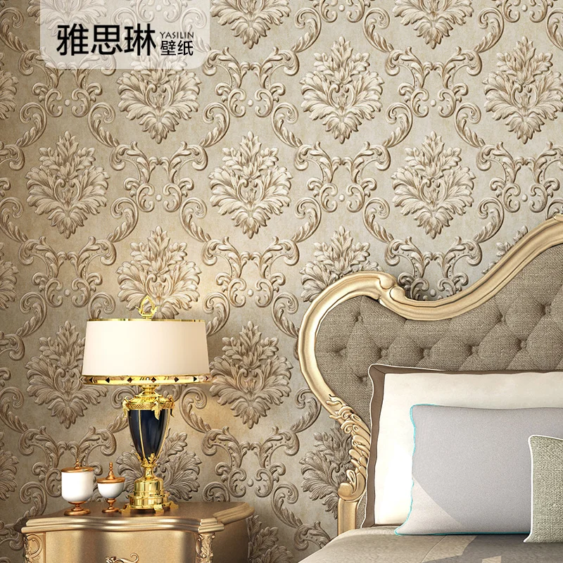 High quality European style3D wallpaper embossed bedroom living room ...