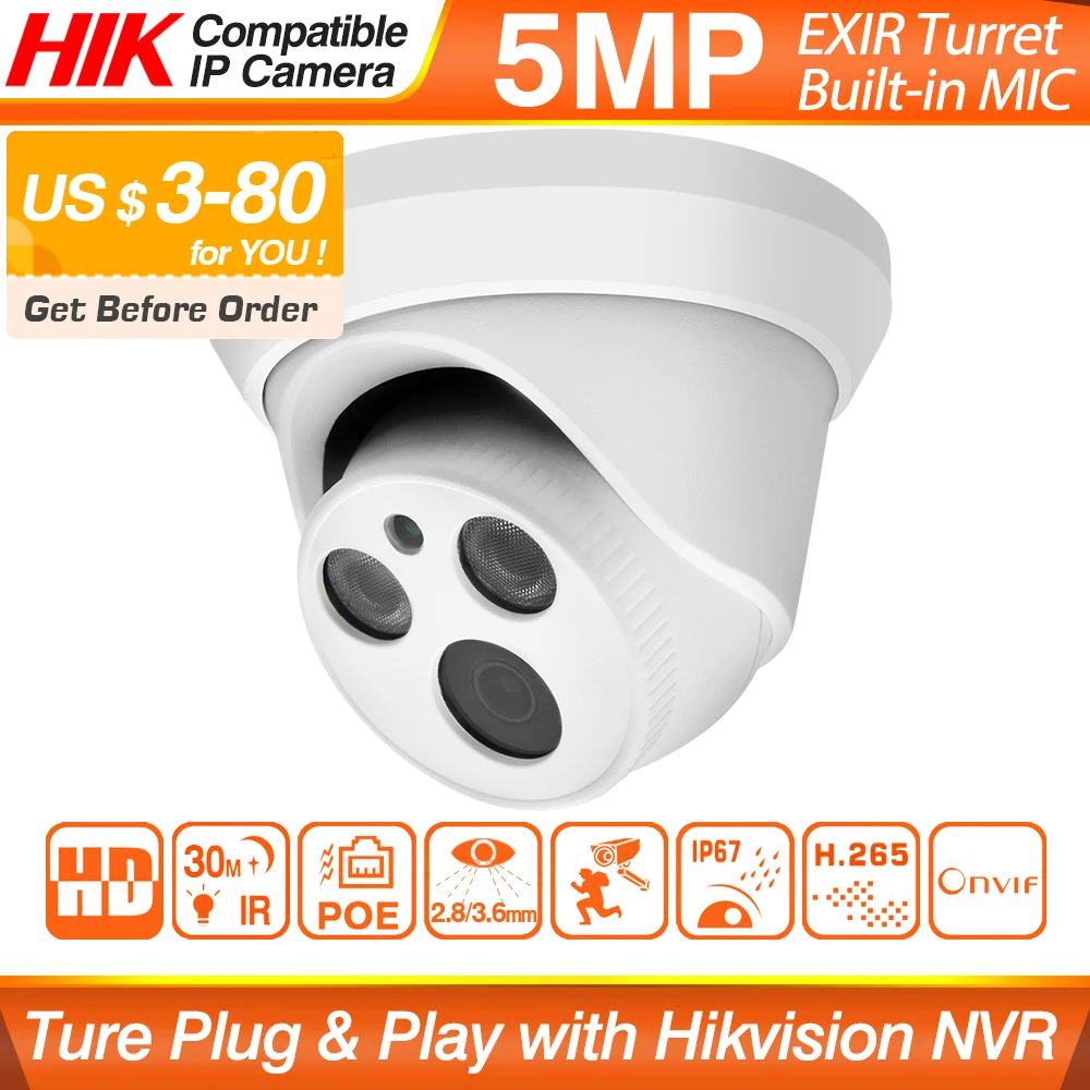 Hikvision 5mp Dome Poe Ip Camera Home Security Cctv 1080p - AliExpress
