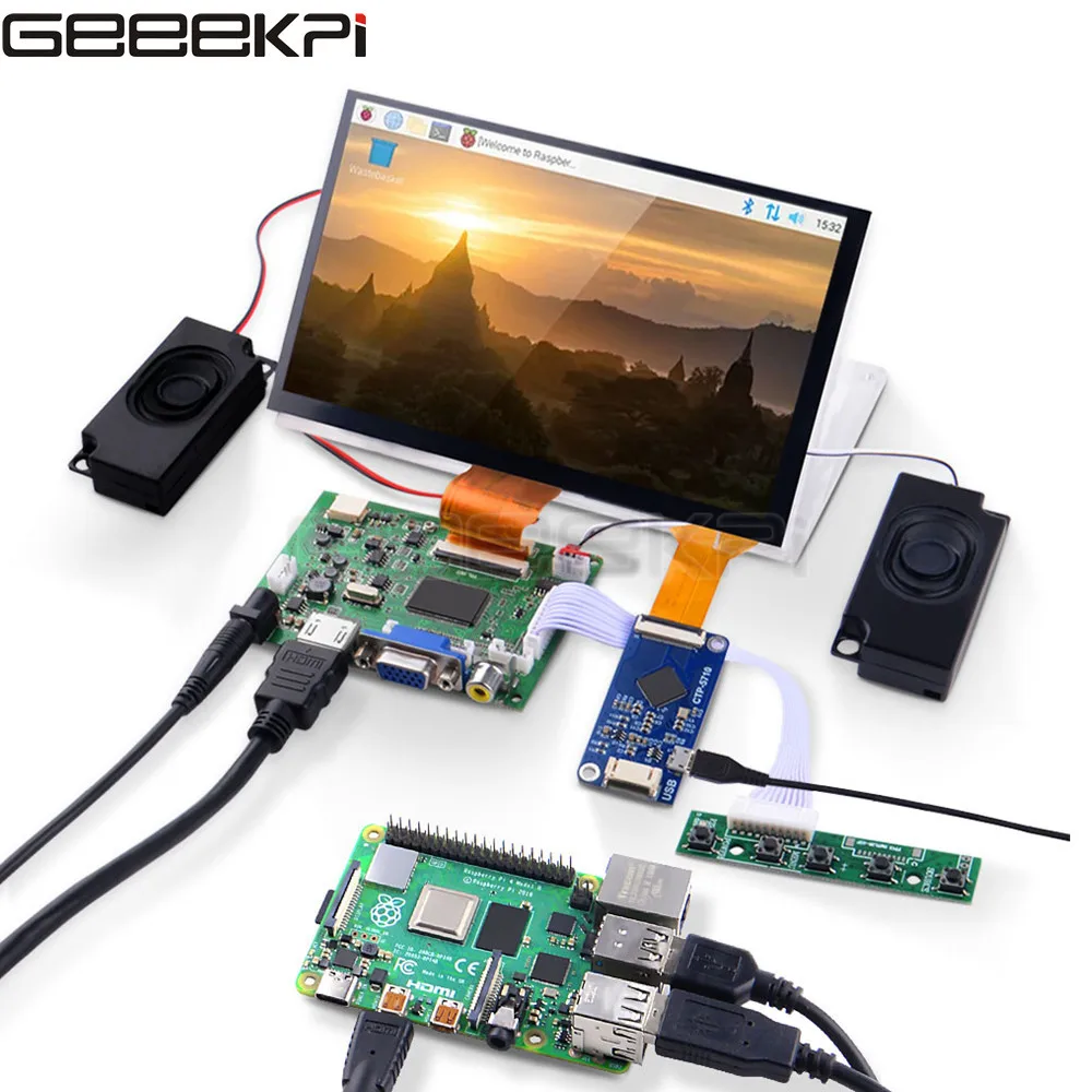 Geeekpi 7 polegada lcd 1024*600 kit de tela do monitor com 2pcs alto ...