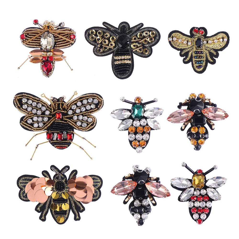 1PC-3D-Handmade-Rhinestone-Bee-Beaded-Patches-Sew-On-Sequin-Patch-For ...