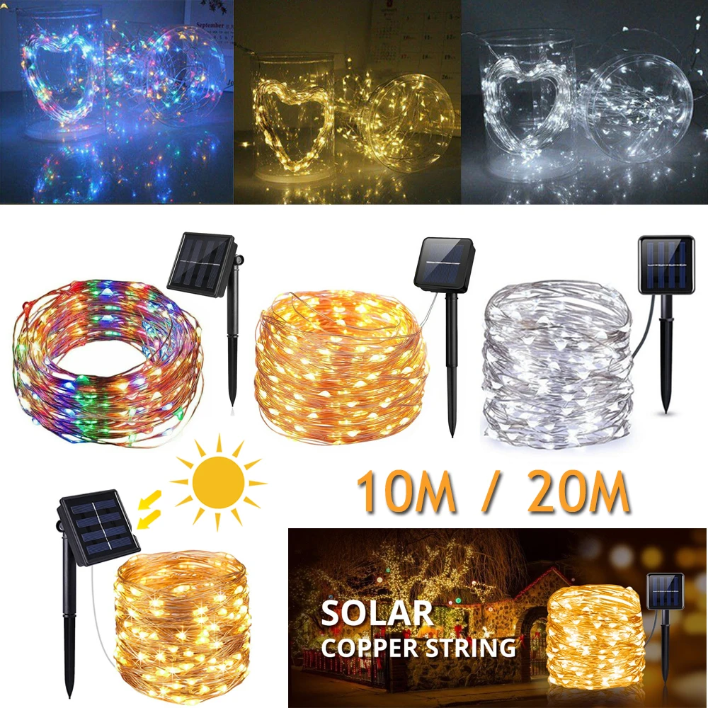 100-LED-10M-20M-Solar-Powered-LED-RGB-Fairy-Light-String-Wedding-Party ...