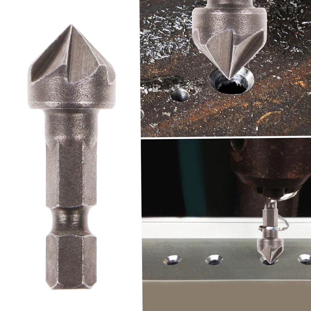 Broca de chanfro 6 flautas 90 graus, chanfro 1/4 "hex shank carpintaria ...