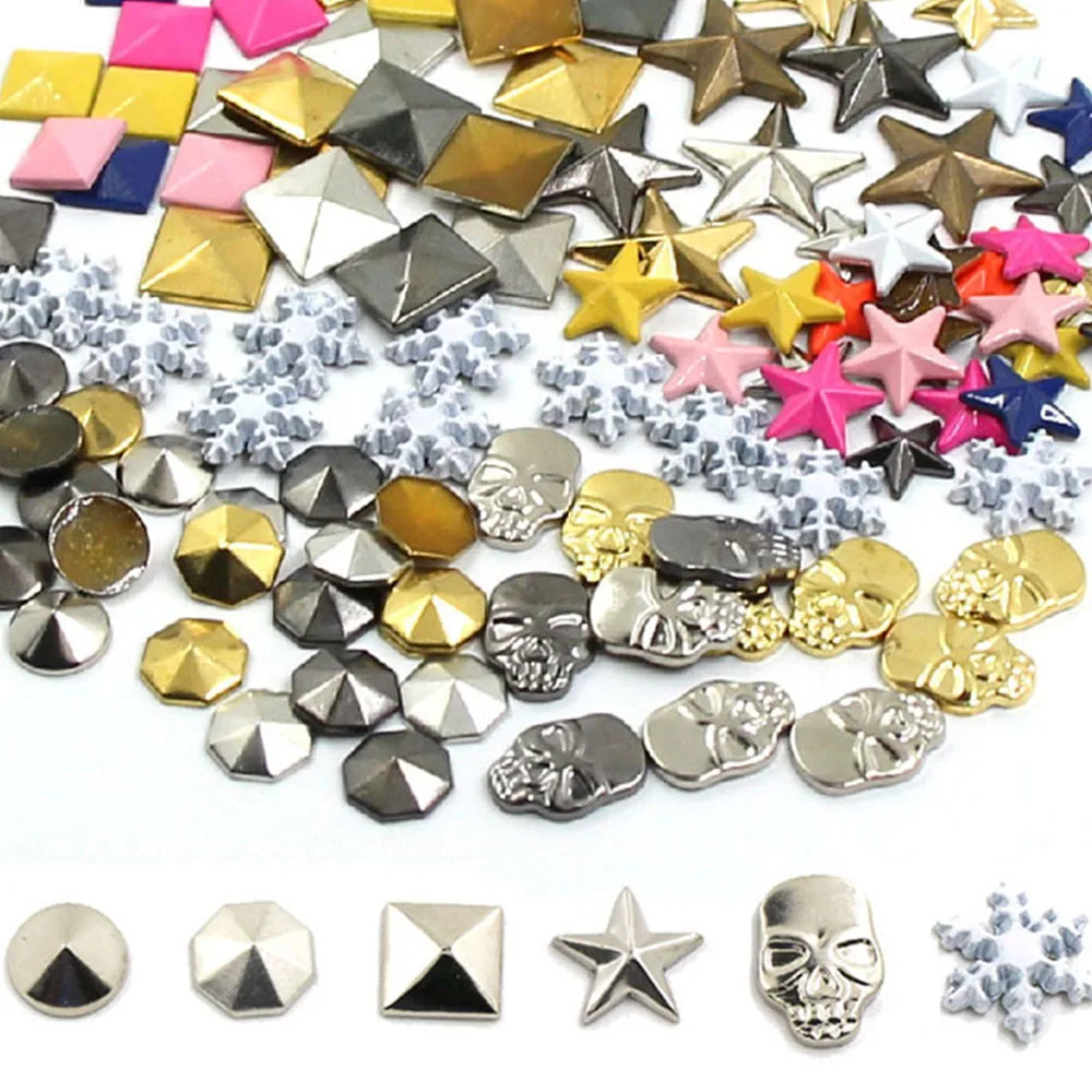 100Pcs Multishape Hot Fix Rhinestones Star/Round/Square/Skull Metal ...