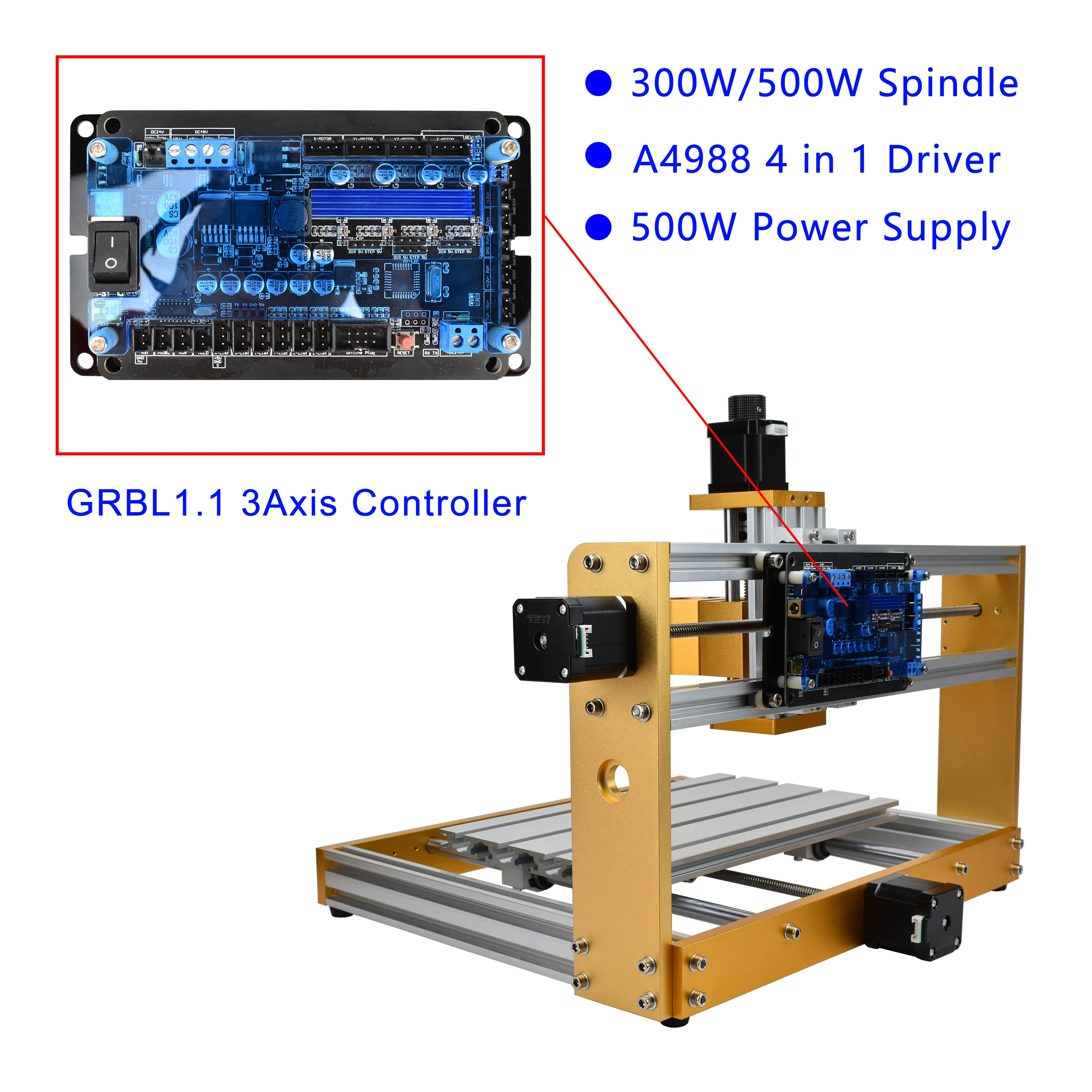 GRBL1.1 Controller CNC3018 3AXIS Driver Board Support Offline XYZ 500W/300W Spindle for CNC ...