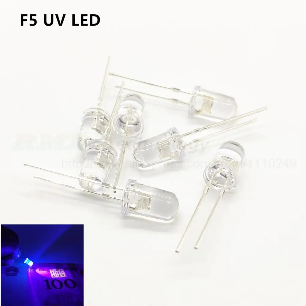 NEW 50pcs a lot F5 5mm superbright Ultra Violet LED UV Lamp LED 395 ...