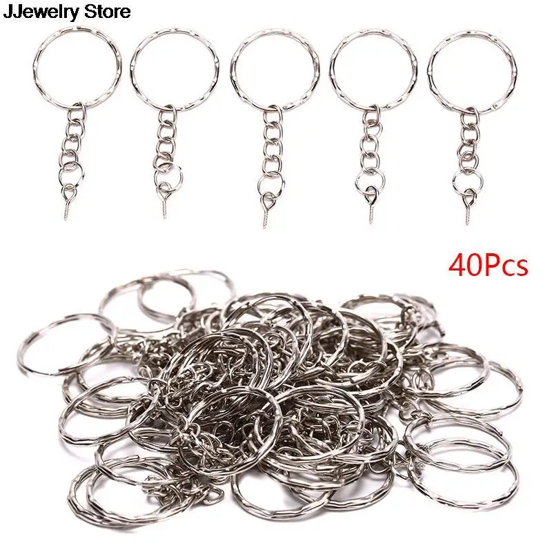40Pcs-set-Polished-Key-Ring-Screw-Eye-Short-Chain-Split-Ring-Connector ...