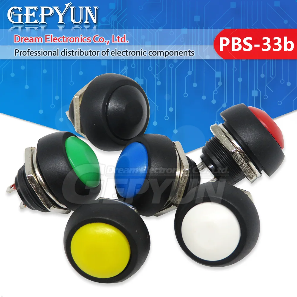 5Pcs-PBS-33b-2Pin-12mm-12V-1A-6-color-Mini-Switch-Waterproof-momentary ...
