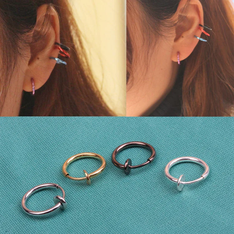 Piercing falso con Clip para nariz, labio, aros, pendientes, 4 colores ...