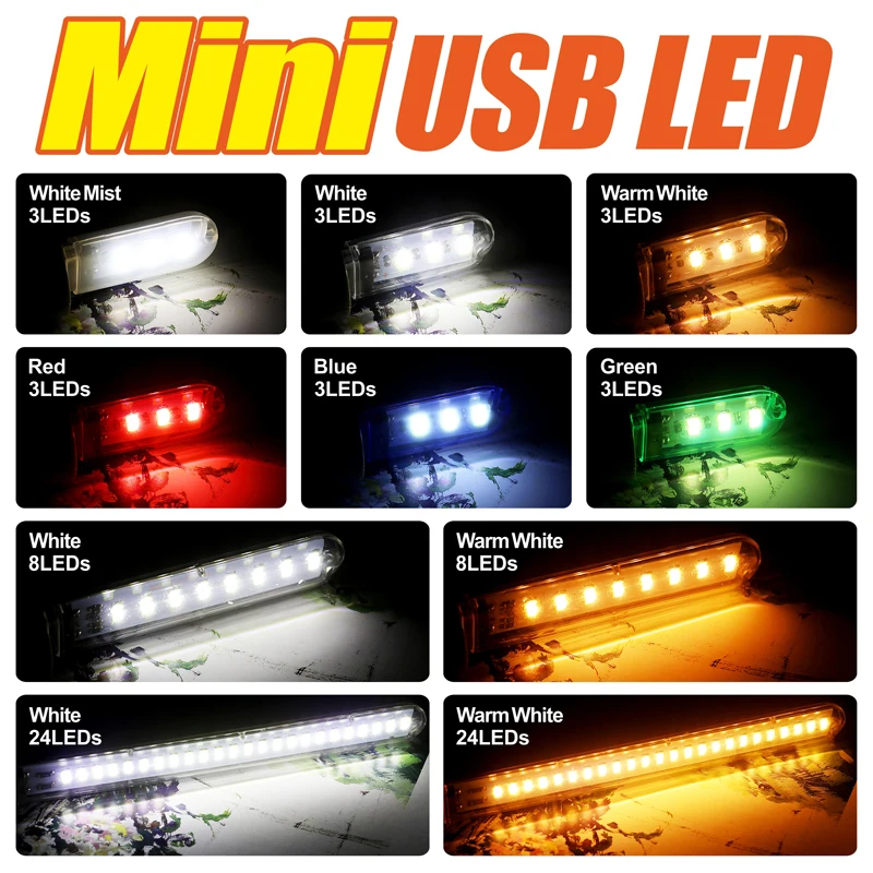 Mini USB LED Book Lights 3LEDs 8LEDs 24LEDs SMD 5630 5730 LED Bulb 5V For PC Laptop Notebook ...