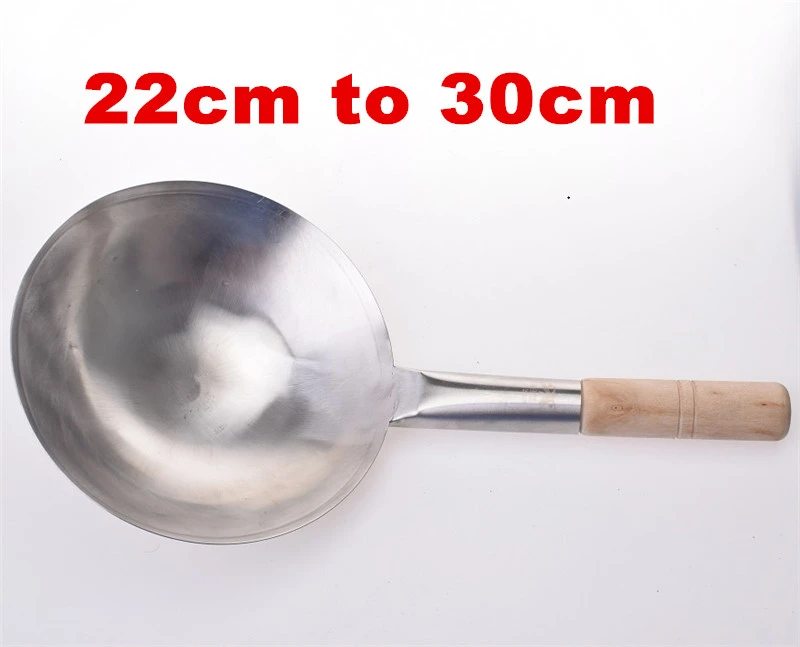 Wooden Handle Pure Iron Pan Stainless Steel No Coating Non-stick Wok ...