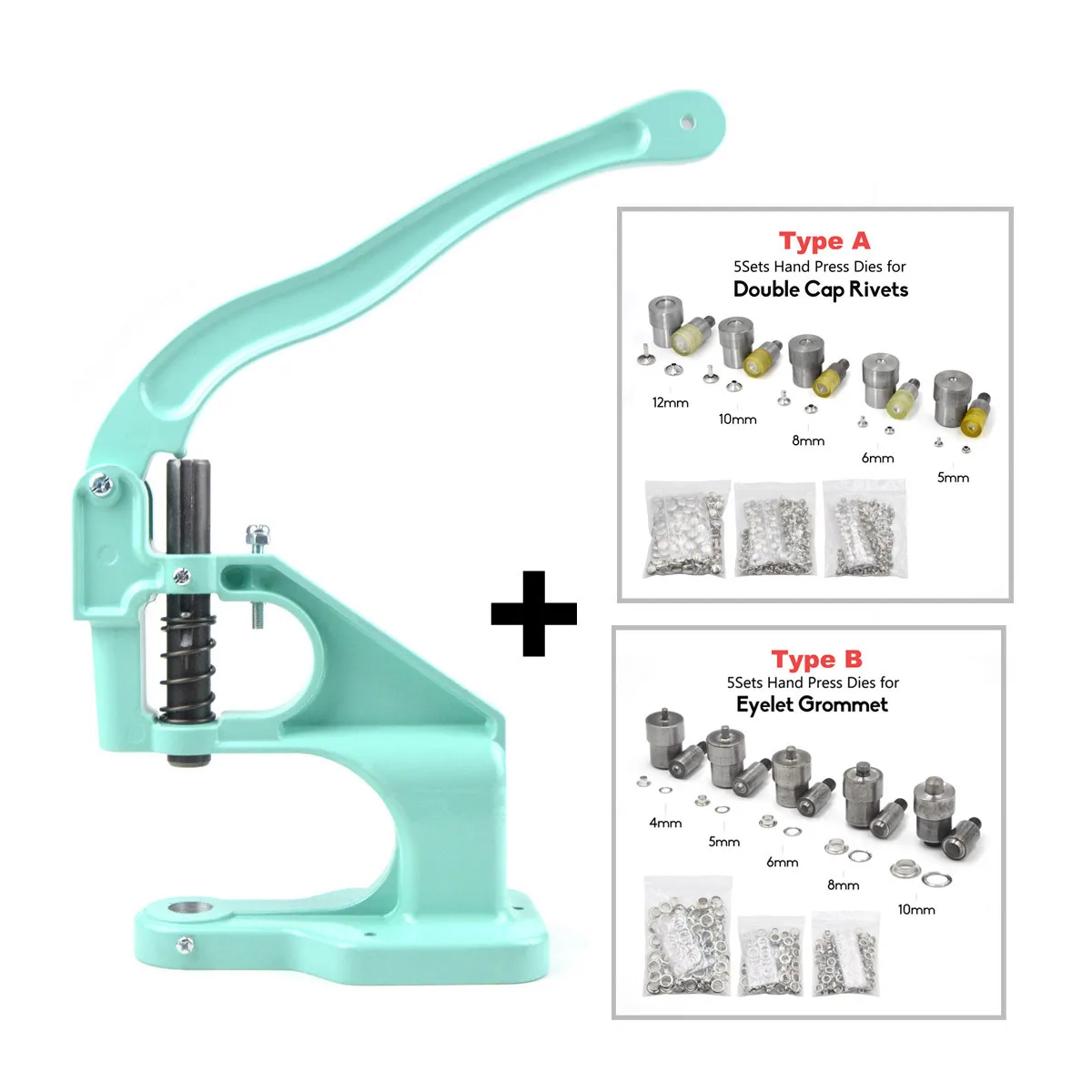 KALASO 핸드 프레스 기계 아일렛 그로멧 몰드 또는 더블 캡 리벳 스냅 버튼 다이 - 티몬