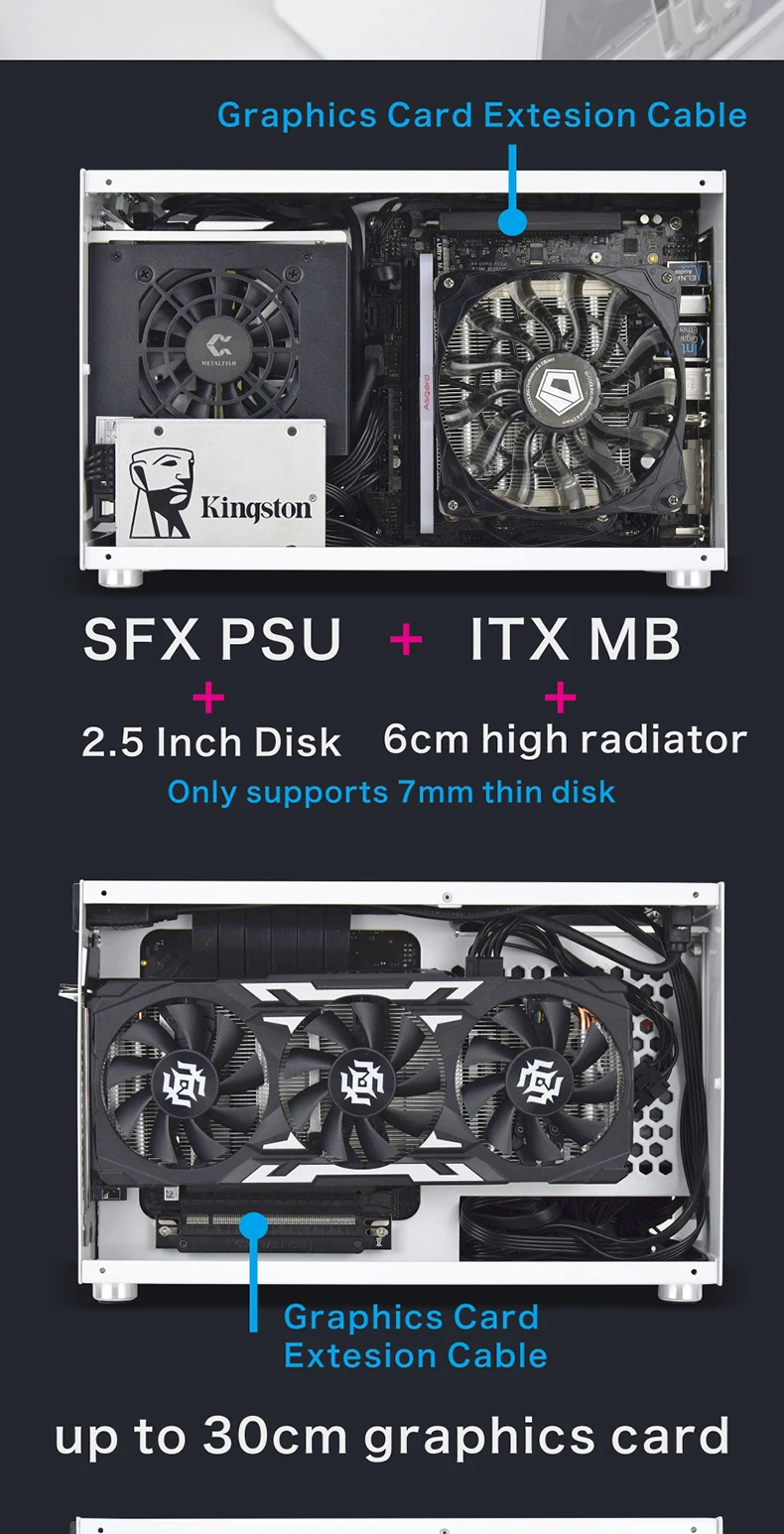 METALFISH T60 A4 미니 ITX 케이스 게임용 컴퓨터 흰색 섀시 미니 PC 컴퓨터 트랜스페어 케이스, USB3.0 ...