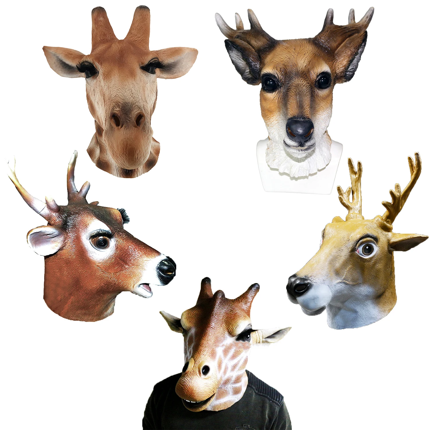 Deer-Latex-Animal-Mask-Full-Head-Rubber-Reindeer-Antlers-Mask-Christmas ...
