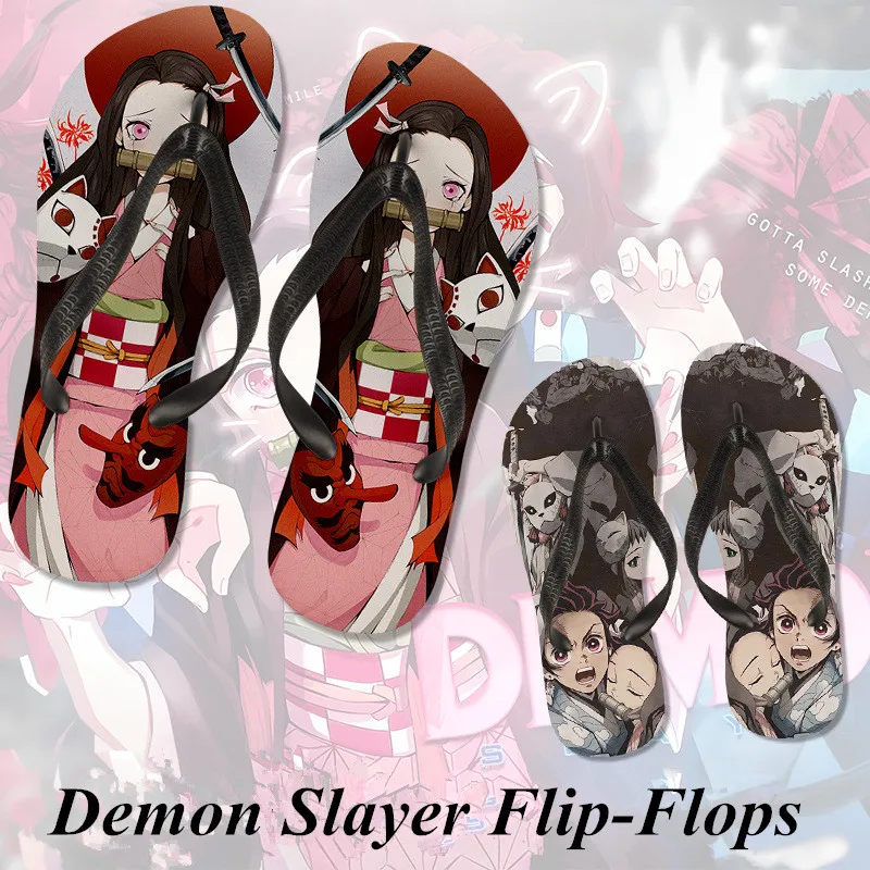 Summer Anime Slippers Demon Slayer Flip-flops Nezuko Tanjirou Zenitsu ...