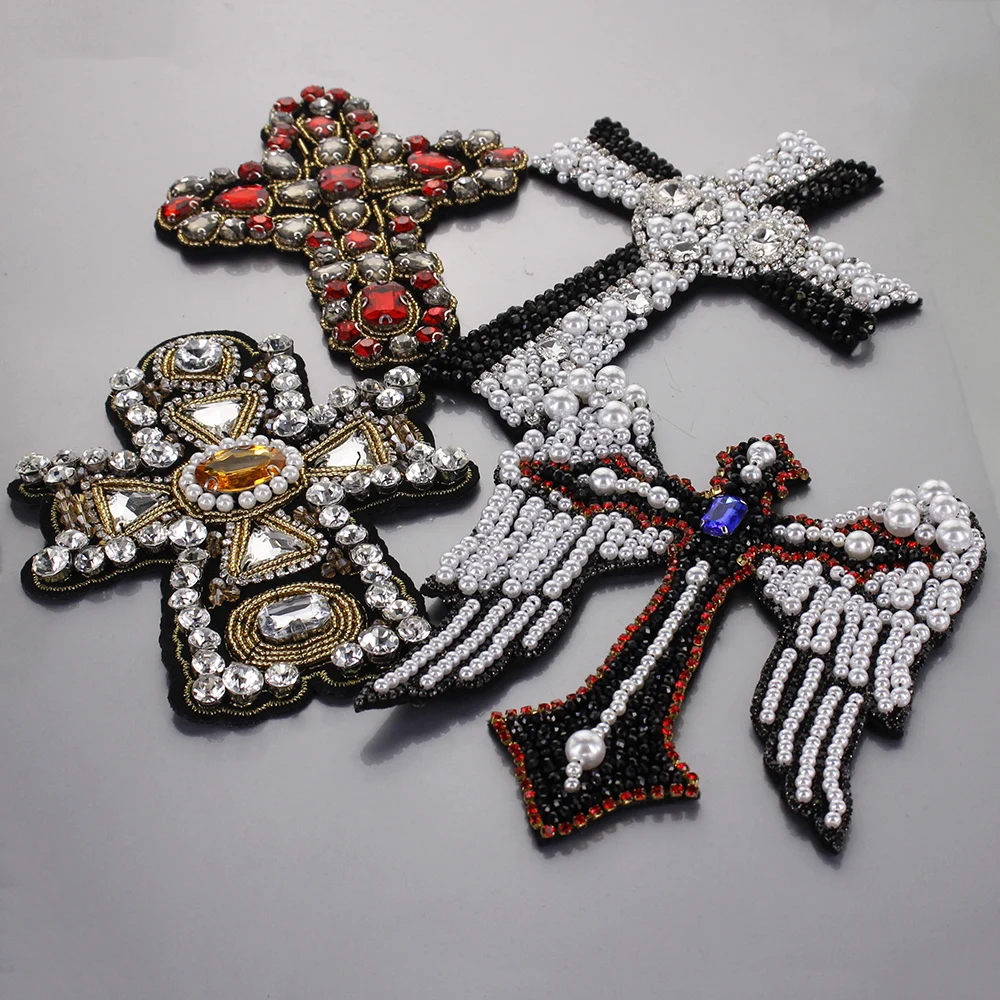 1Pcs Handmade Rhinestone Beaded Patches Cross Sew on Pistol Gun Model ...