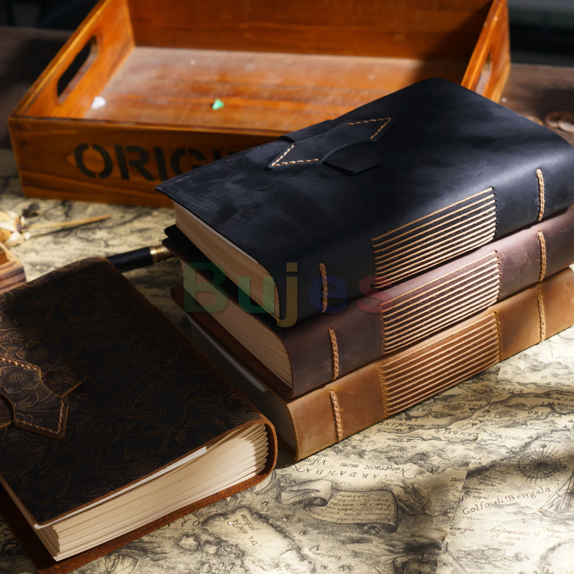 Handcraft-Leather-Journal-with-400-pages-Kraft-Pages-Leather-Strap ...