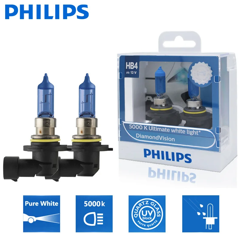 2X-Philips-HB4-9006-12V-55W-P22d-Diamond-Vision-5000K-Super-White-Light ...