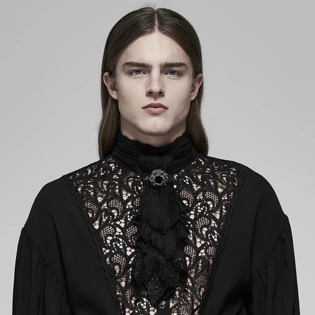 PUNK RAVE Men Black Rococo Gorgeous Gem Lace Scarf Gothic Elegant Party ...